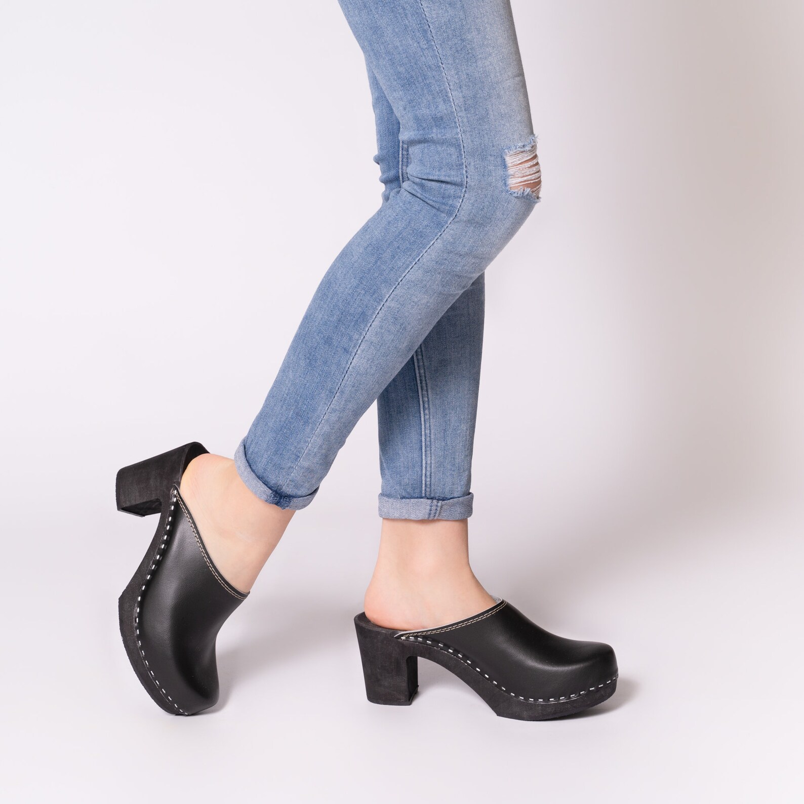 Heel Clogs Women Clogs Leather Shoes Clogs Women Swedish Clogs Leather ...
