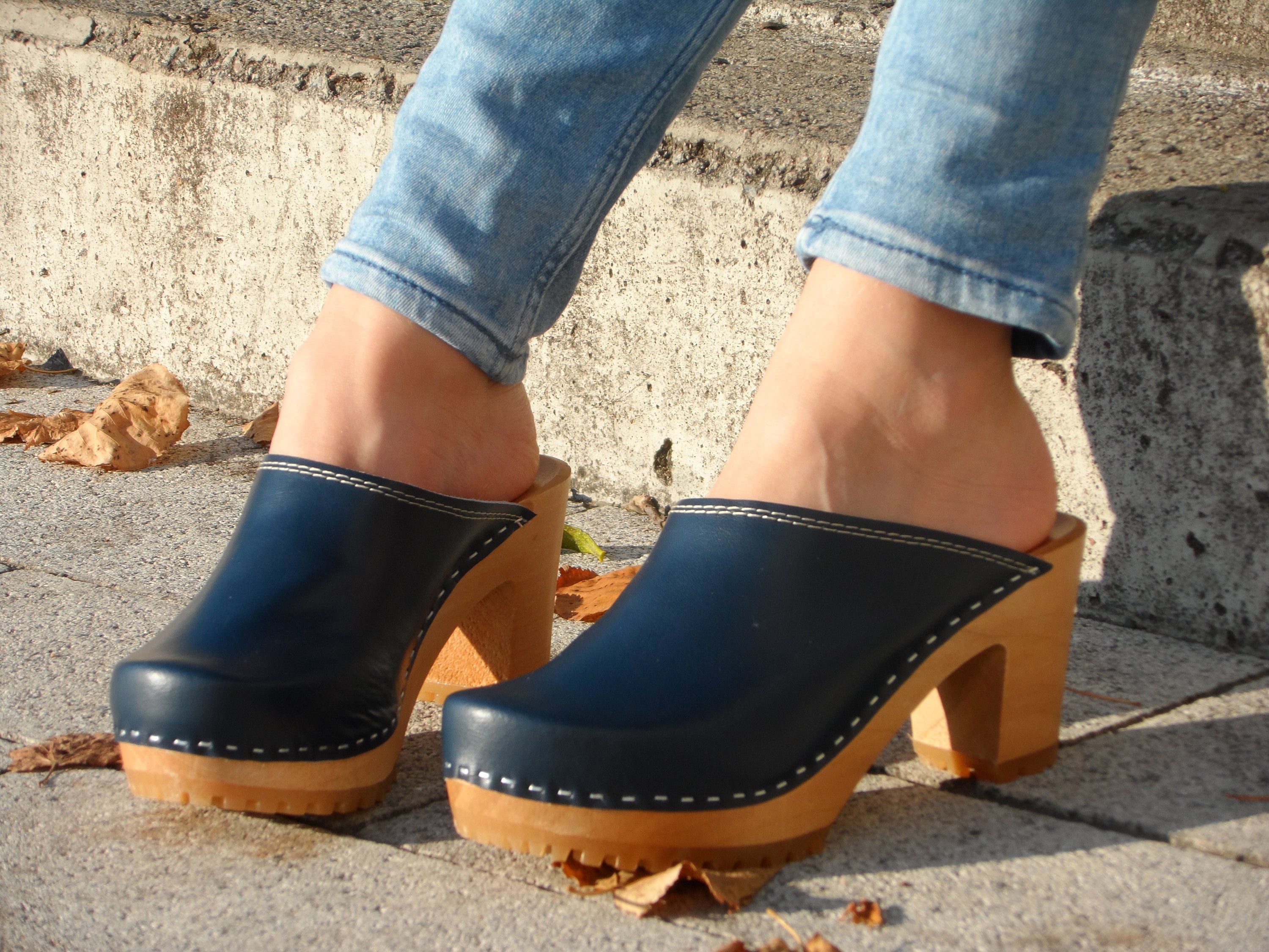 Clogs Womenheel Leather Clogshigh Heel Shoeshigh Heel | Etsy