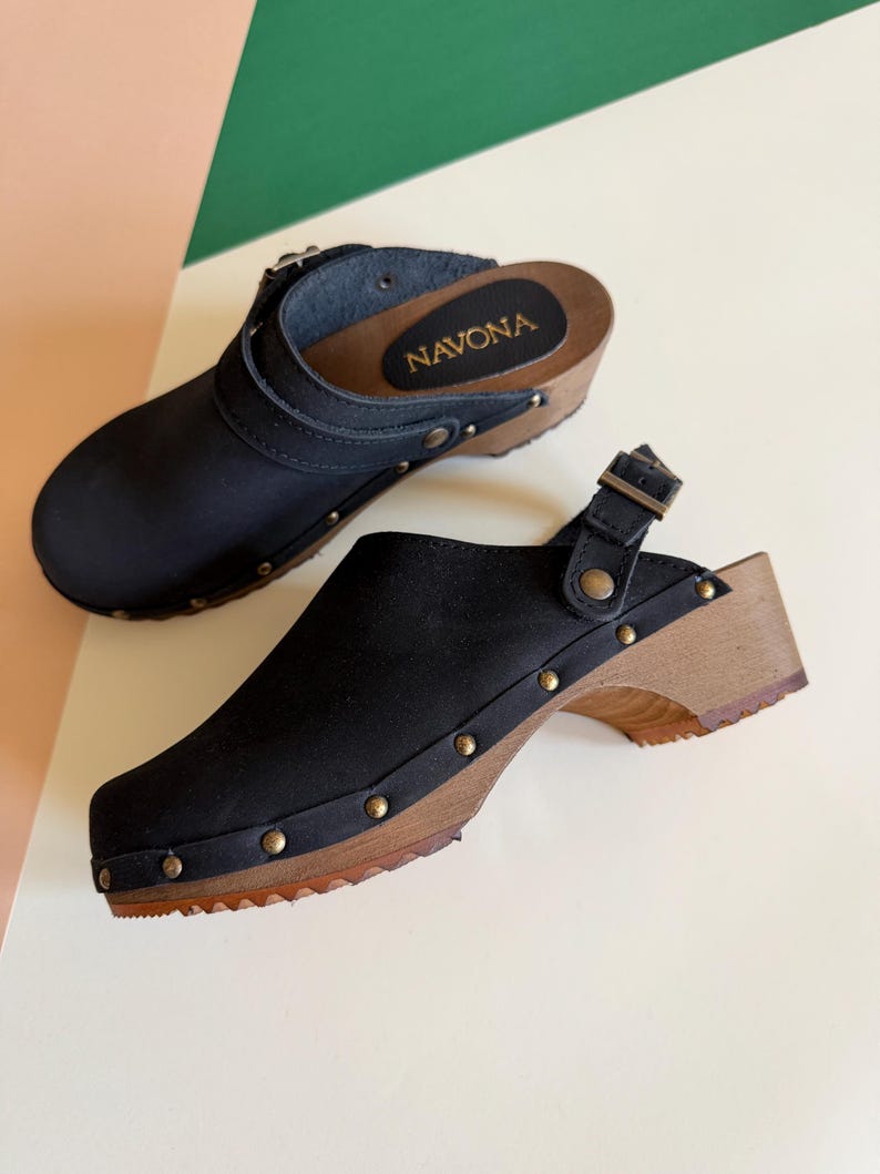 Black Clogs Adjustable Strap, Low Heel Swedish Clogs,sandal Clogs ...