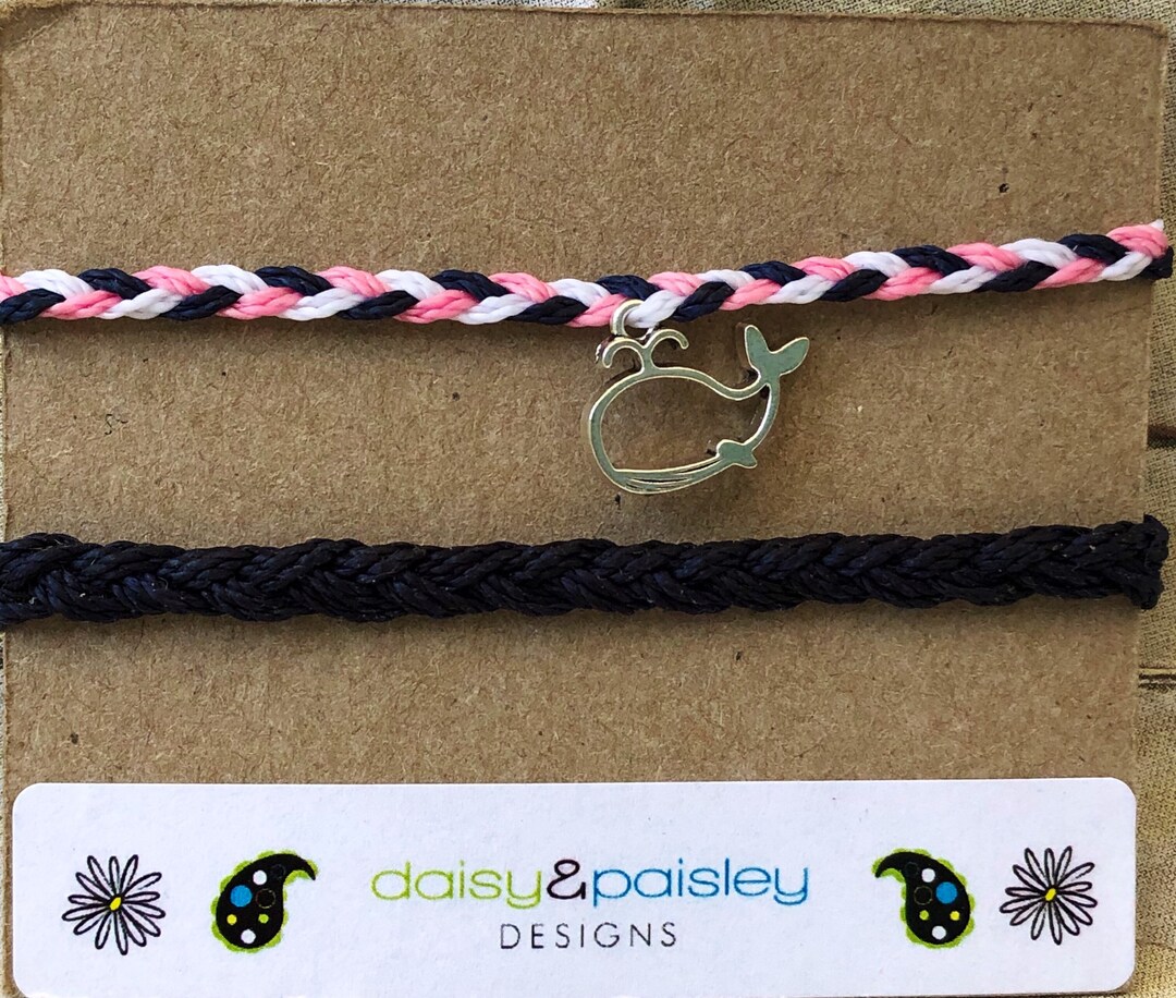 Preppy Whale Friendship Bracelets, String Bracelets Navy Pink & White ...