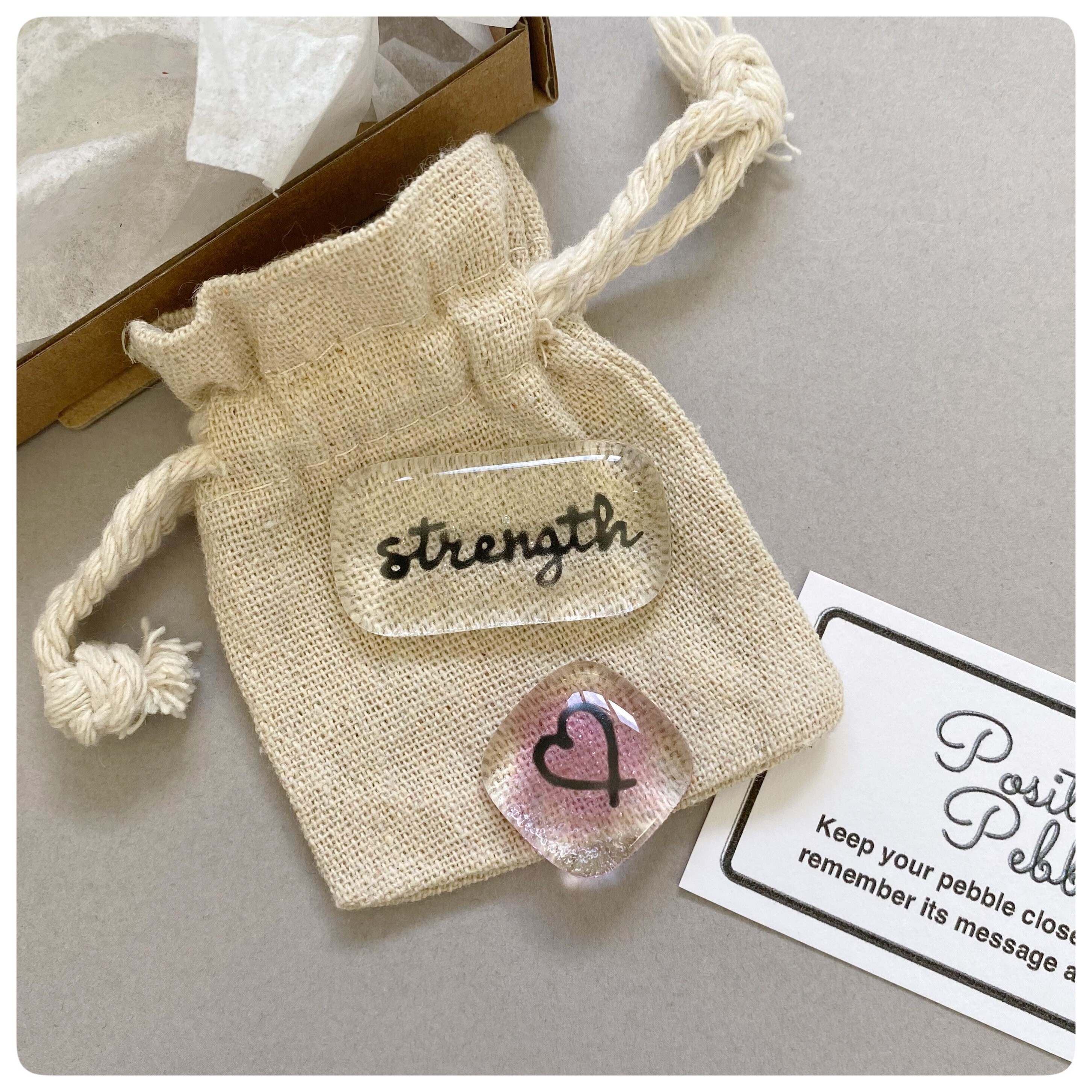 Strength pocket positivity pebble set made of fused glass | Etsy