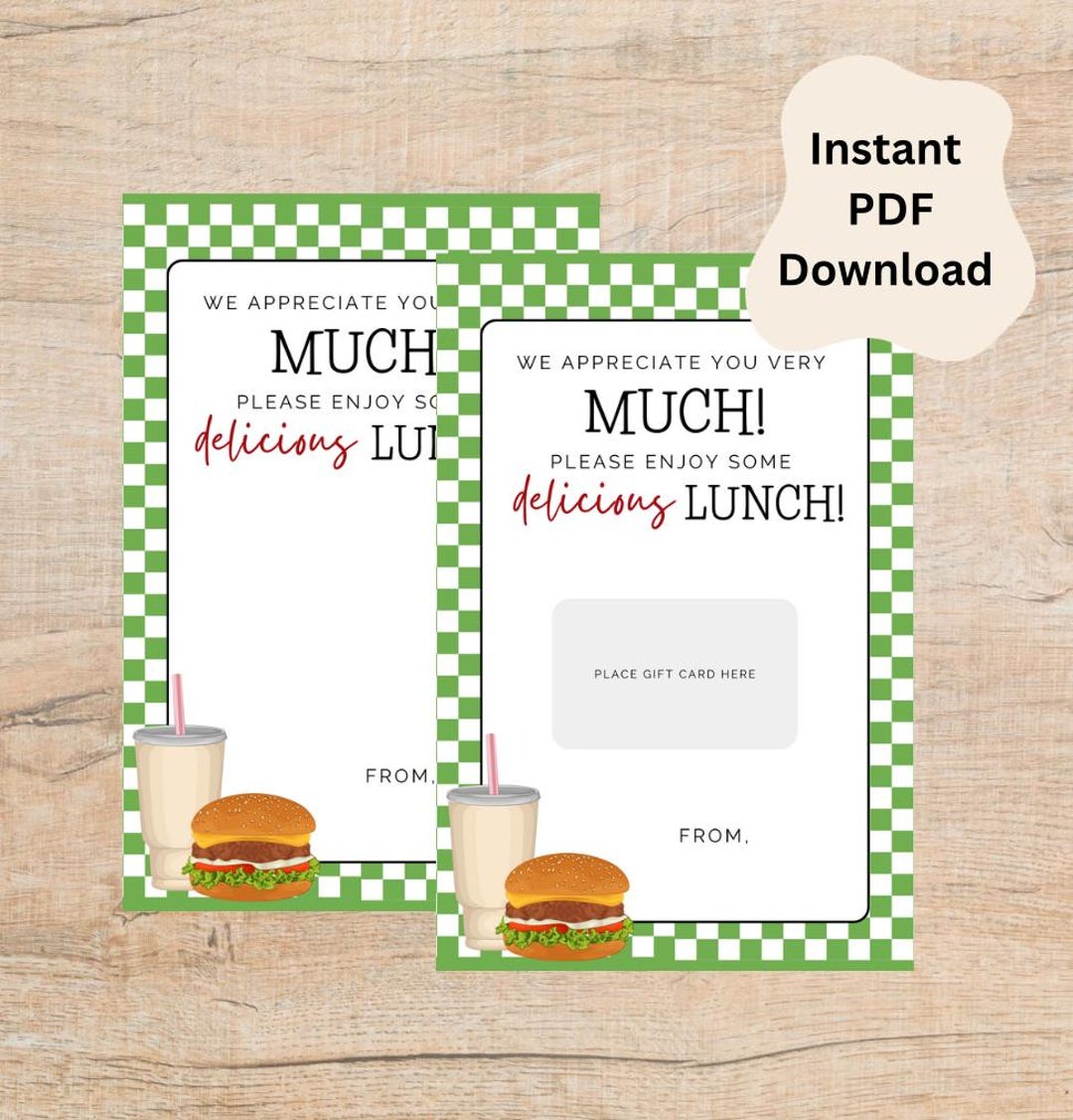 Printable Gift Card Holder | Lunch Gift Card Template | Teacher ...