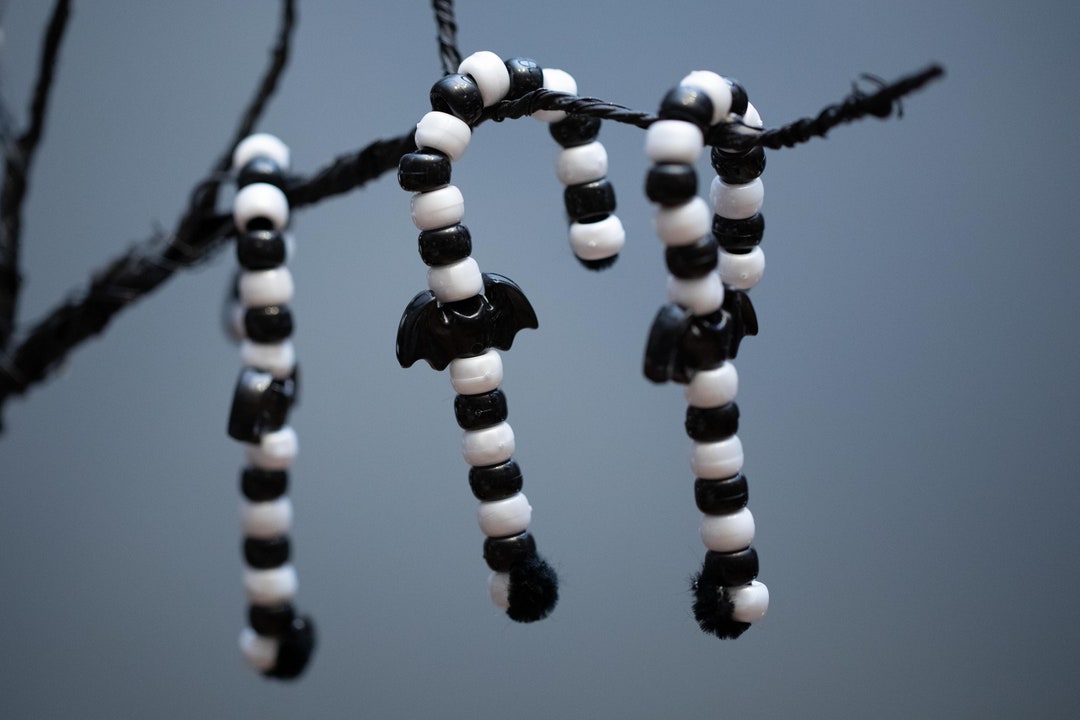 Retro Inspired Goth Bat Candy Canes set of 3, Black and White Ornament ...