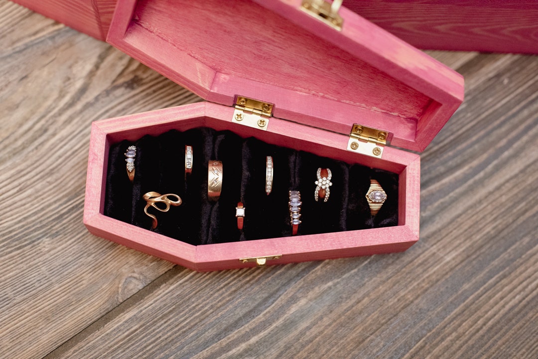 Pink Wooden Coffin Box, Coffin Jewelry Box, Coffin Ring Box, Coffin ...