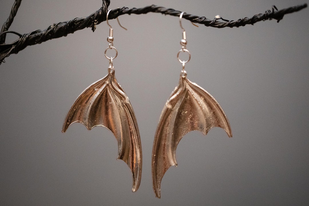Large Silver Metal Bat Wing Earrings - Etsy
