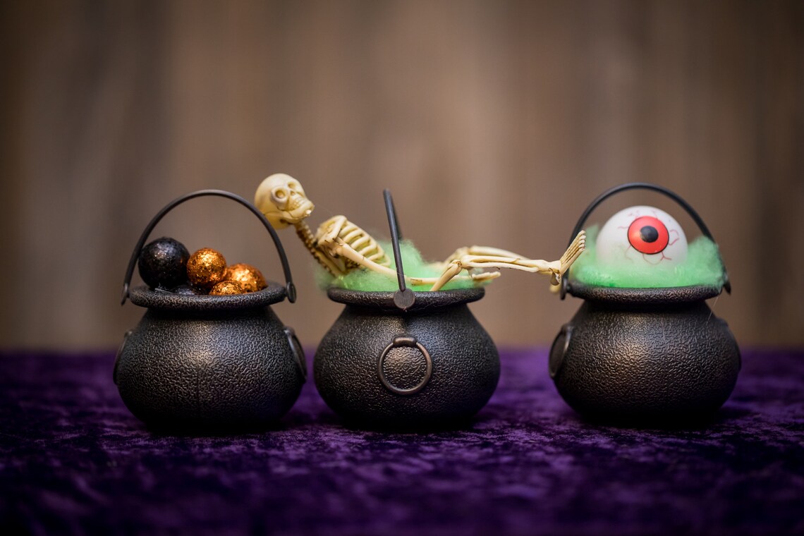 Mini Witch Cauldron Ornament Skeleton Eyeball Potion | Etsy