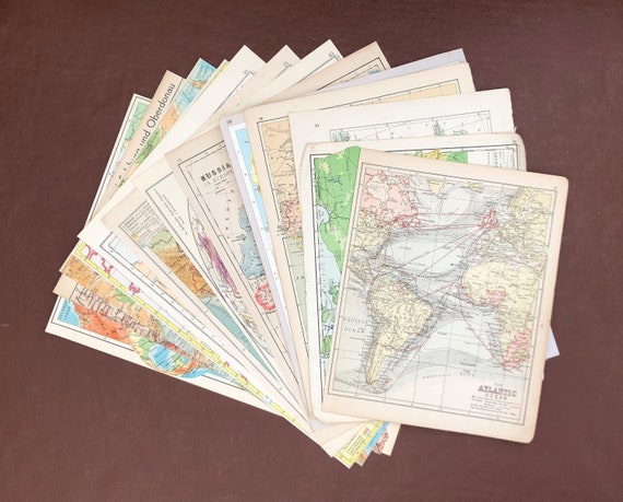 Antique Atlas & Vintage Map Book Pages 15 mixed sheets | Etsy