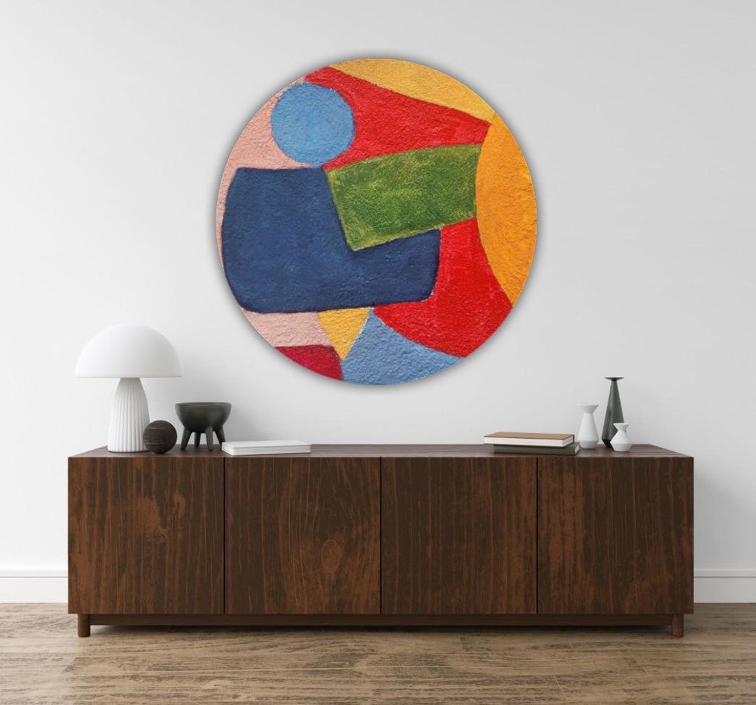 Mid Century Modern Circle Painting Abstract Geometric Wall Art - Etsy