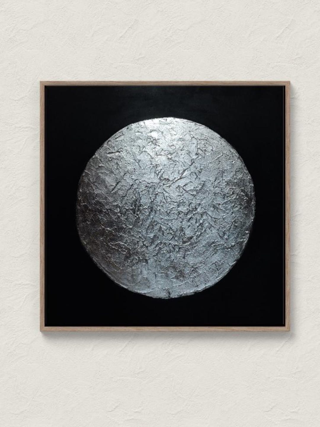 Large Silver Moon Painting Black Textured Wall Art Metal Silver Wall ...