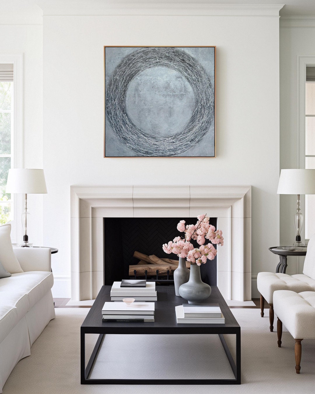 Large Circular Silver Leaf Wall Art Metal Wall Sculpture Contemporary ...