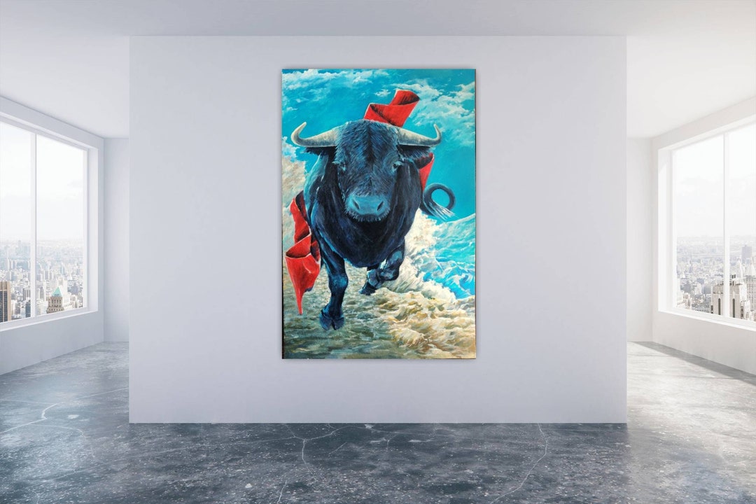 Large Bull Original Painting Bull Oil Painting on Canvas Bull Attack ...