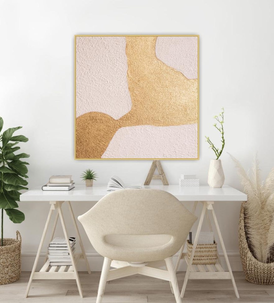 Gold Wall Art Textured Wall Art Gold Foil Painting Apartment Painting ...