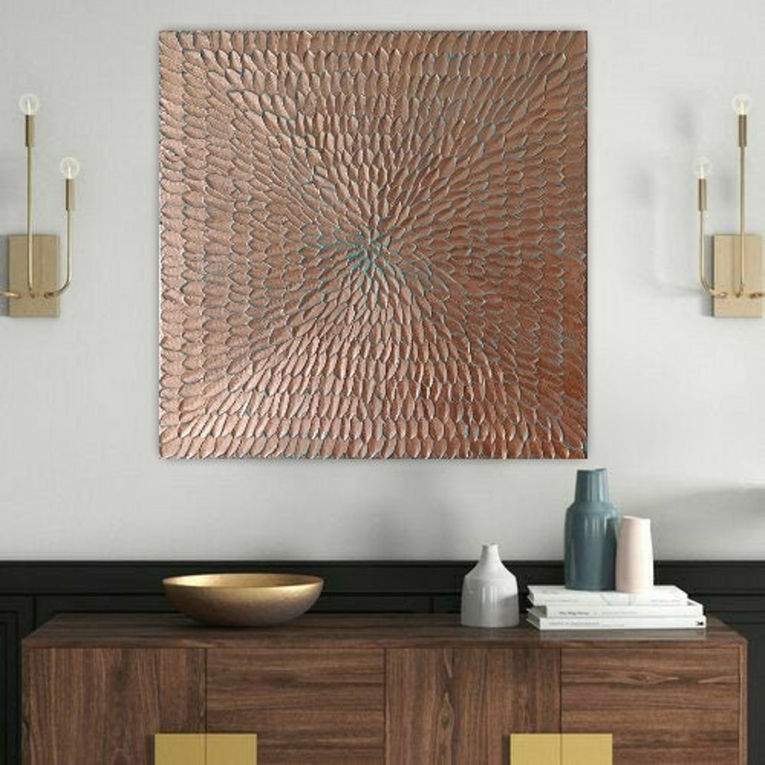 Large Copper Wall Art Abstract Art Copper Painting on Canvas Copper ...