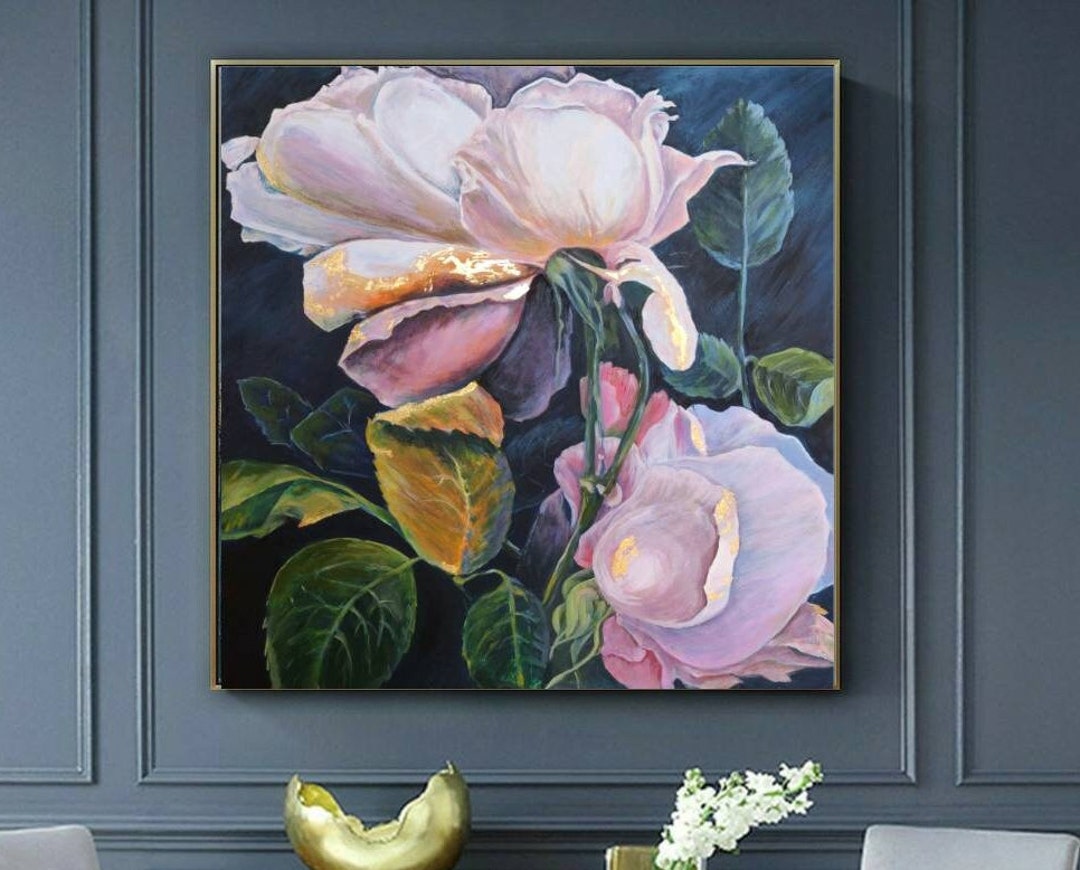 Large Rose Painting Flowers Roses Wall Art Flowers Pink Wall - Etsy