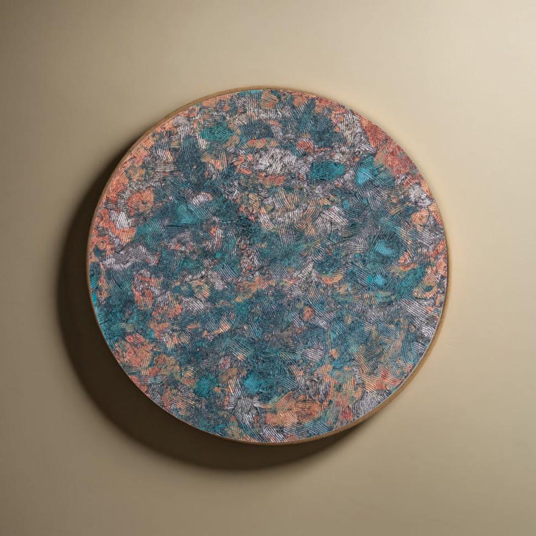 Round Copper Wall Art Patina Metal Textured Circle Painting Handmade ...