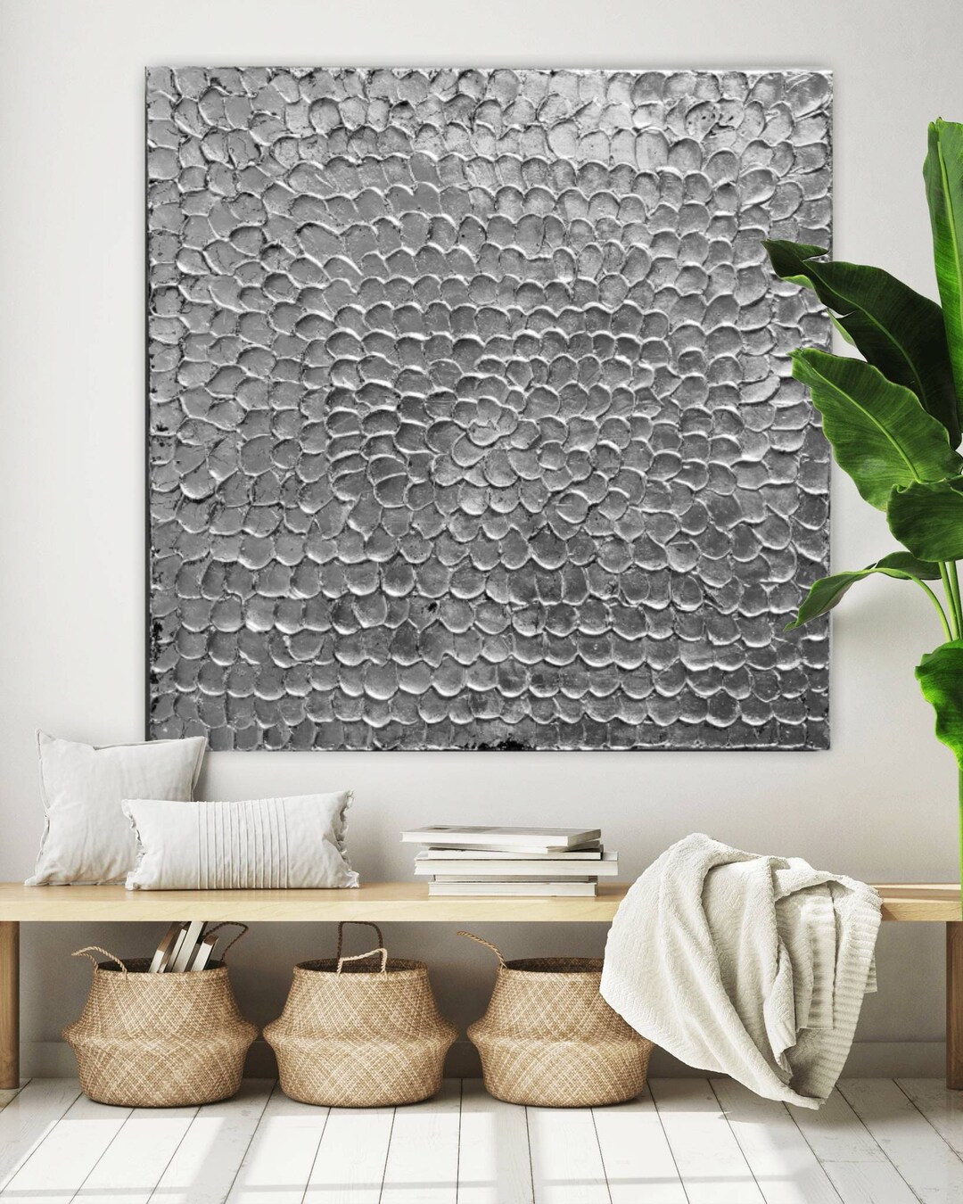 Silver 3D Texture Painting on Canvas Abstract Silver Metallic Painting ...