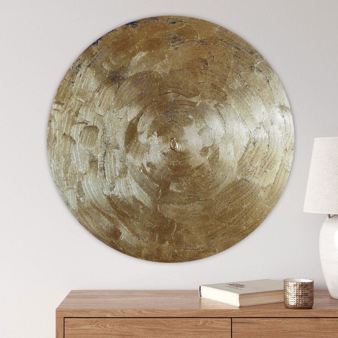 Gold Leaf Original Painting on Round Canvas Golden Circle Painting Gold ...