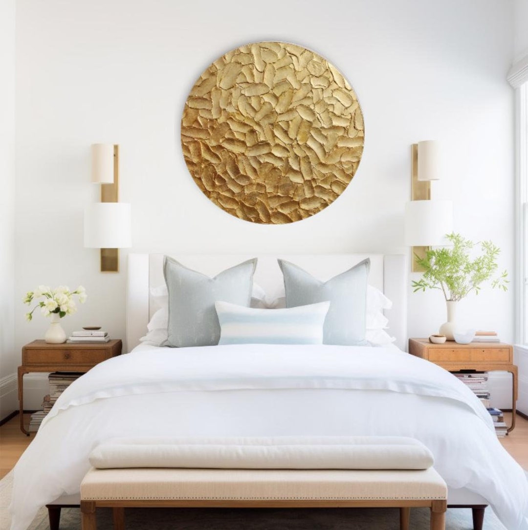 Gold Textured Circle Wall Art Handmade Round Home Decor - Etsy