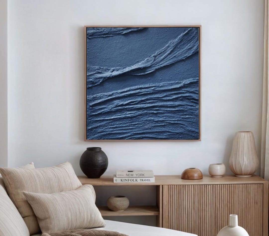 Large Wall Sculpture Navy Blue 3D Wall Art Canvas Sculptural Wall Art ...
