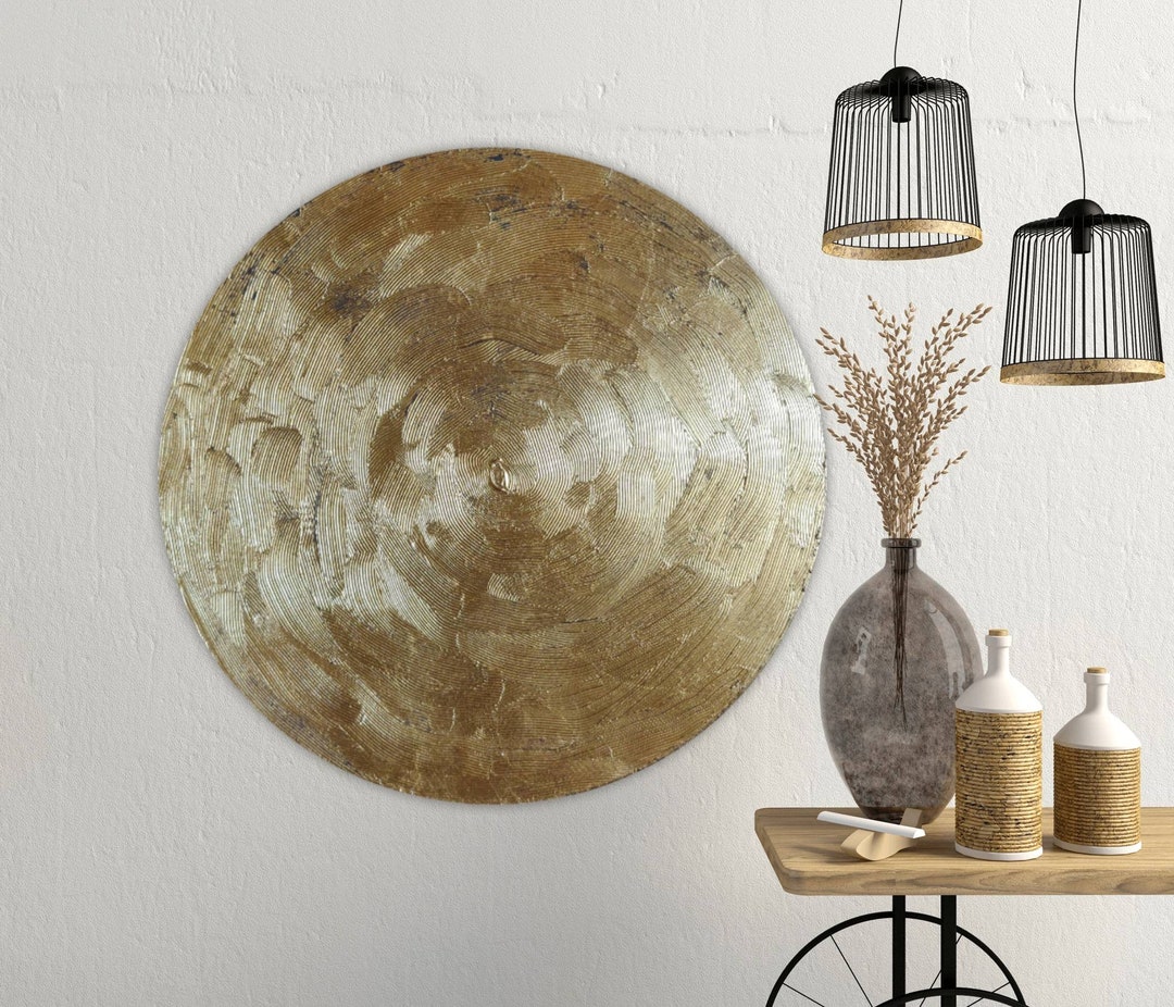 Gold Round Canvas Golden Painting Wall Art Decor Gold Minimalist Art ...