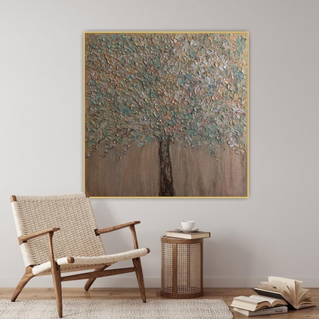 Abstract Painting Tree 3D Texture Gray Gold Leaf Tree Painting Original ...