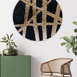 Circular Black Gold Painting on Round Canvas Rich Texture Original ...