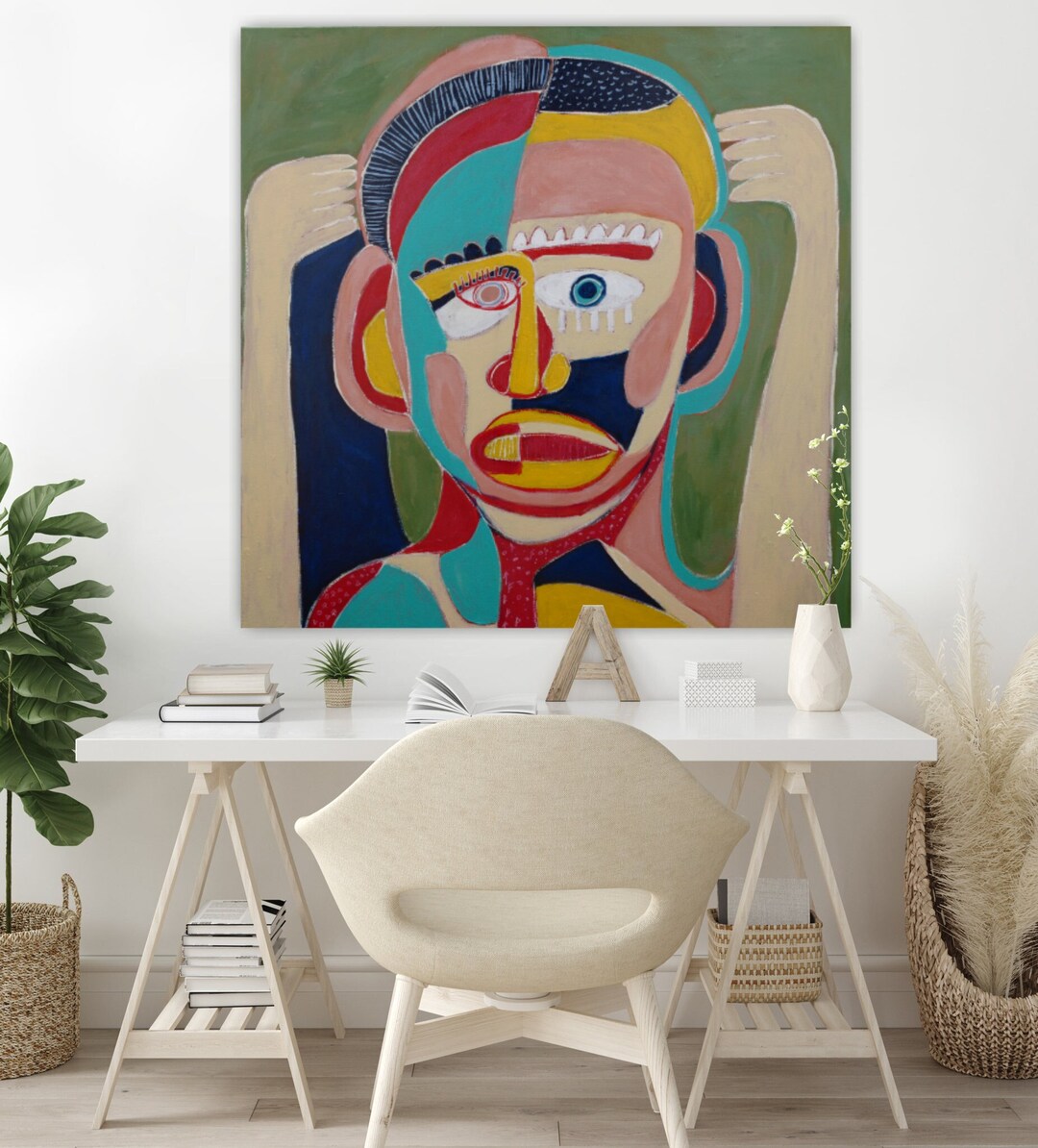 Faceless Portrait Art Geometric Face Painting Figurative Wall Art Man ...