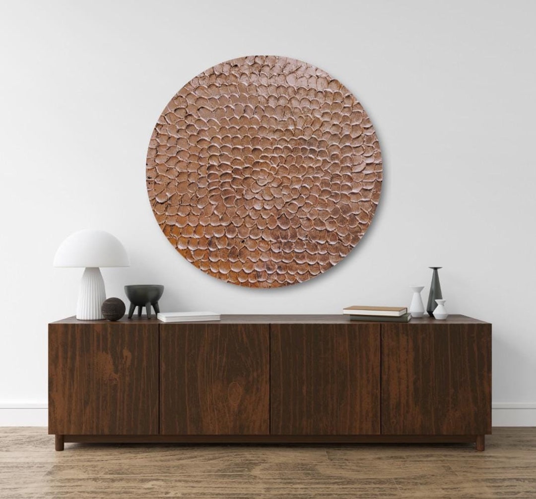 Oversized Copper Wall Art Round Wall Decor Circle Wall Art 3d Textured ...