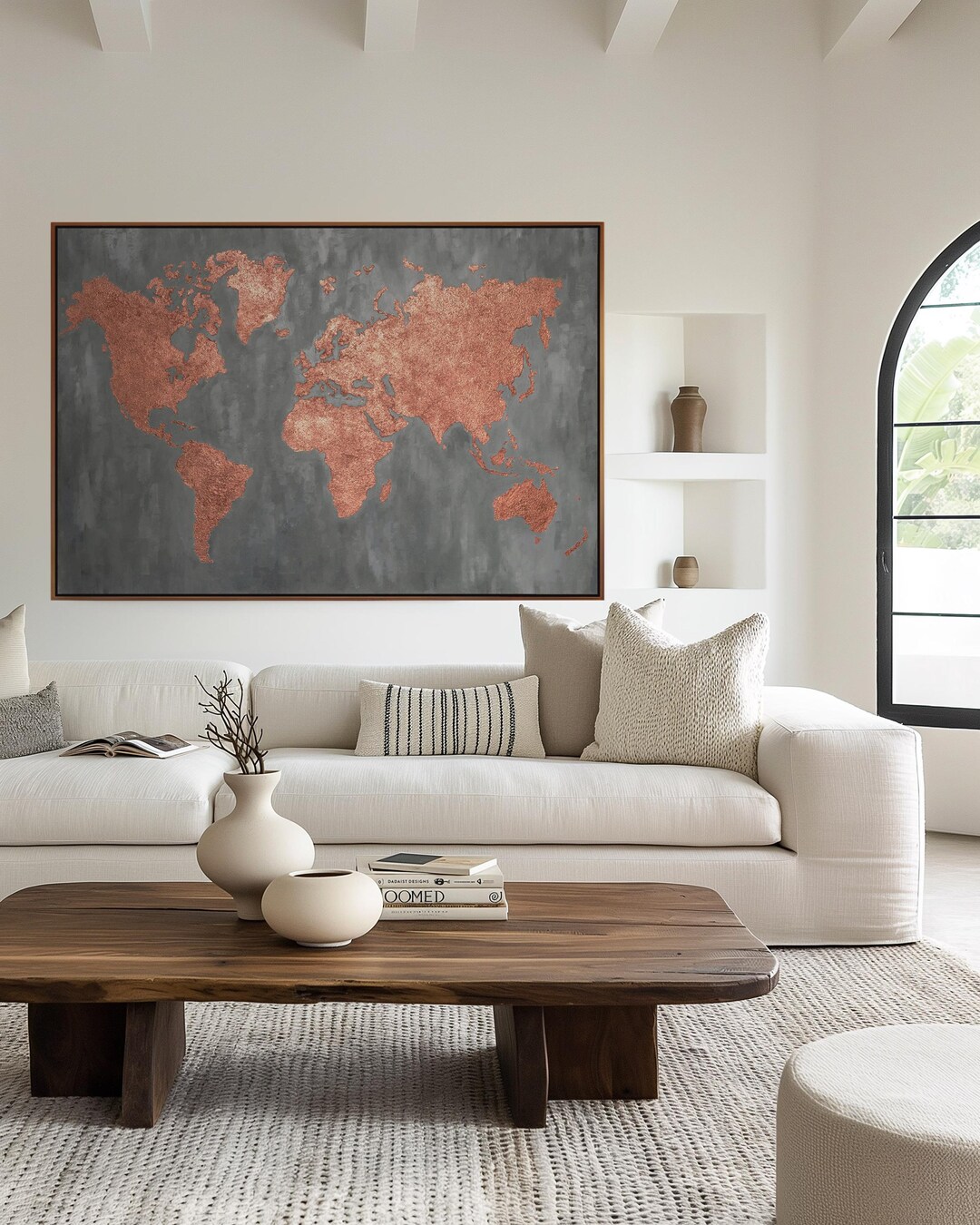 Oversized Copper World Map Painting Handmade Textured Canvas Wall Art ...