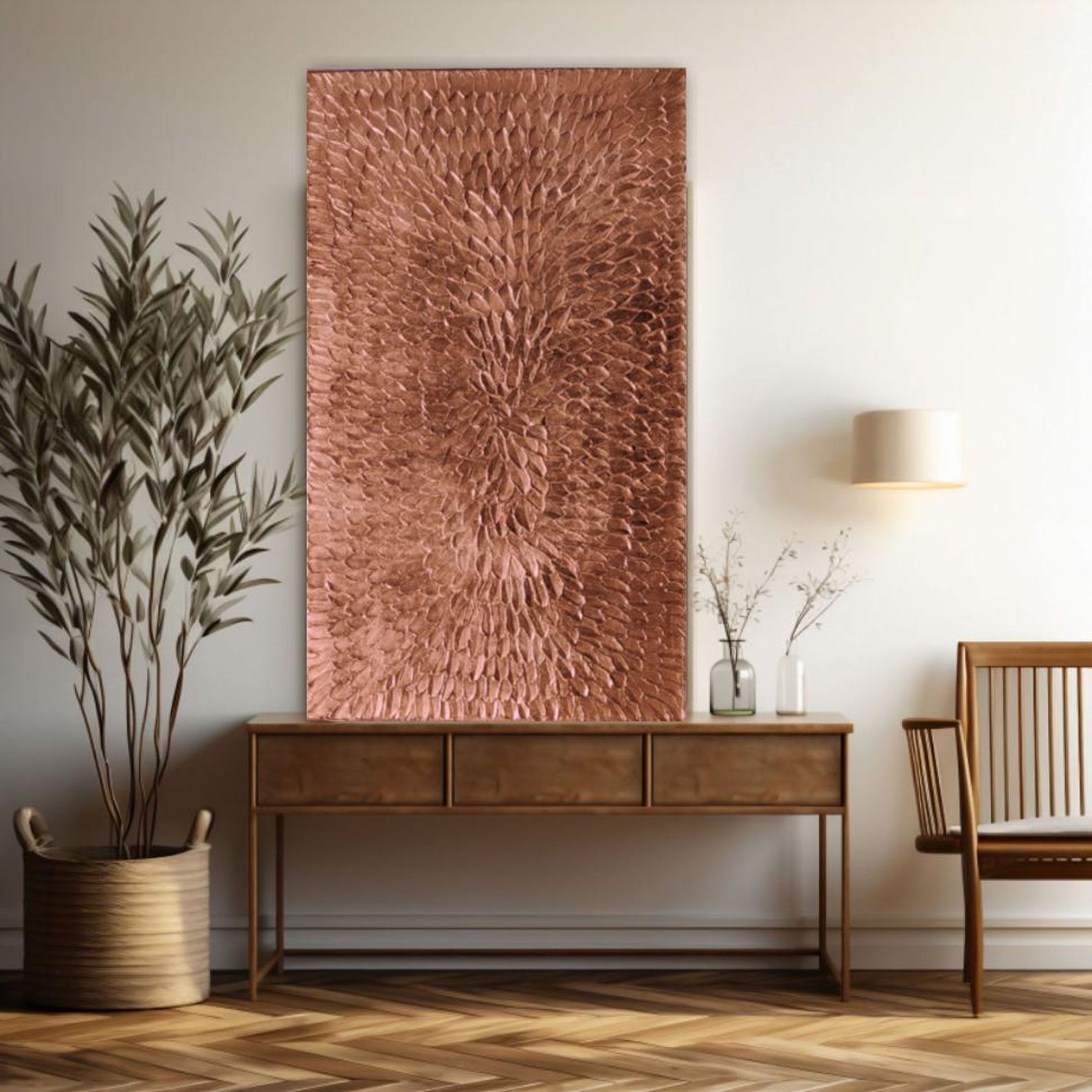 Large Copper Wall Art Handmade Textured Canvas Impasto Painting - Etsy