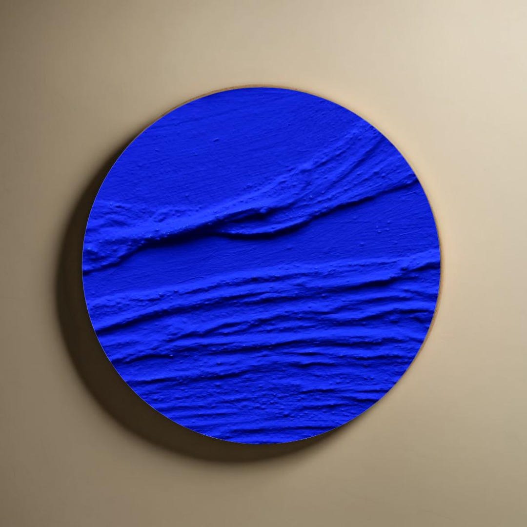 Cobalt Blue Round Textured Wall Art | Minimalist 3D Abstract Monochrome ...