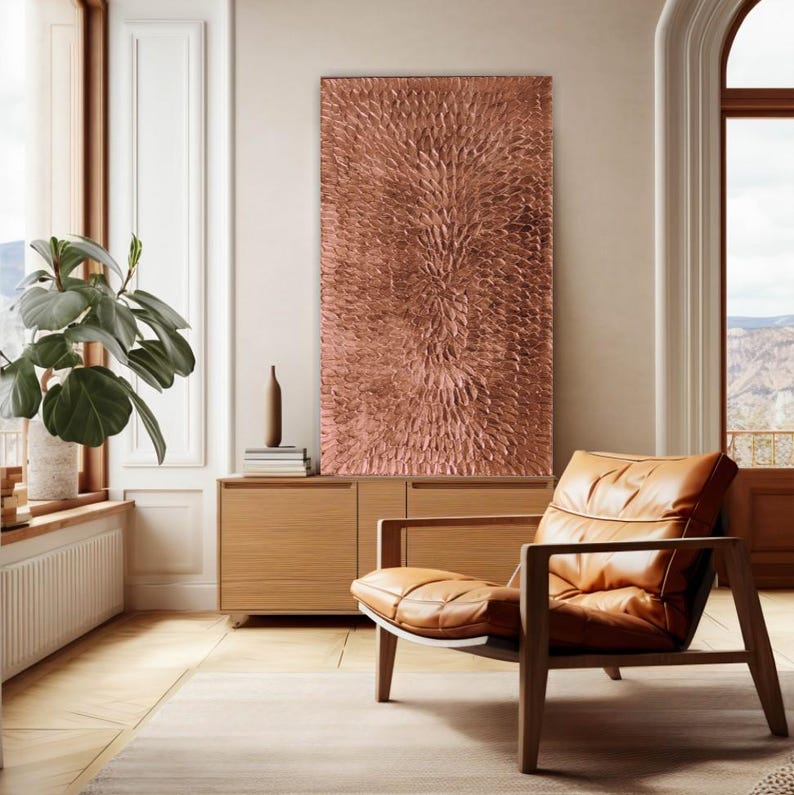 Large Copper Wall Art Handmade Textured Canvas Impasto Painting - Etsy