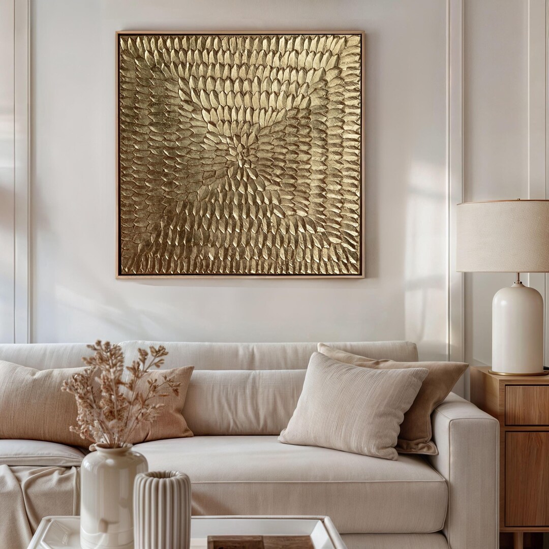 Extra Large Gold Leaf Wall Art Golden Painting Elegant Gold Canvas ...