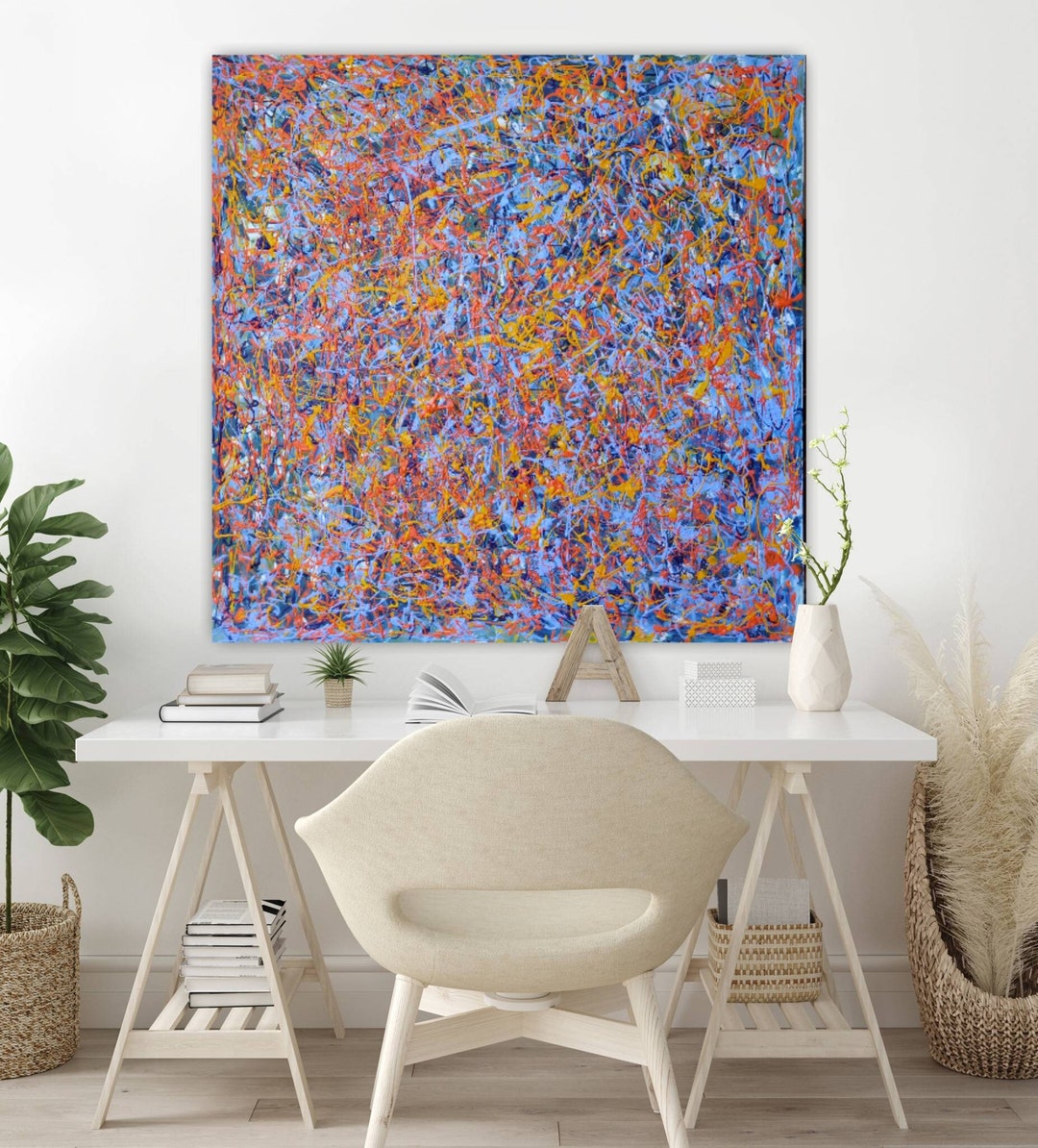 Large Abstract Dripping Painting Abstract Canvas Wall Art Blue - Etsy
