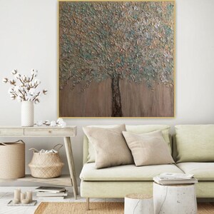 Abstract Painting Tree 3D Texture Gray Gold Leaf Tree Painting Original ...