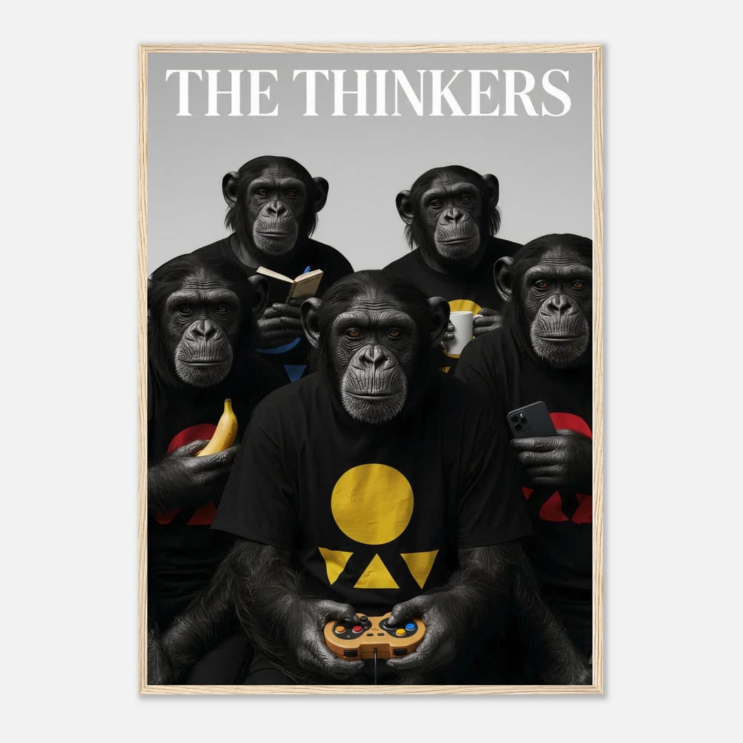 The Thinkers Monkey Poster, Funny Contemporary Wall Art, Intellectual ...
