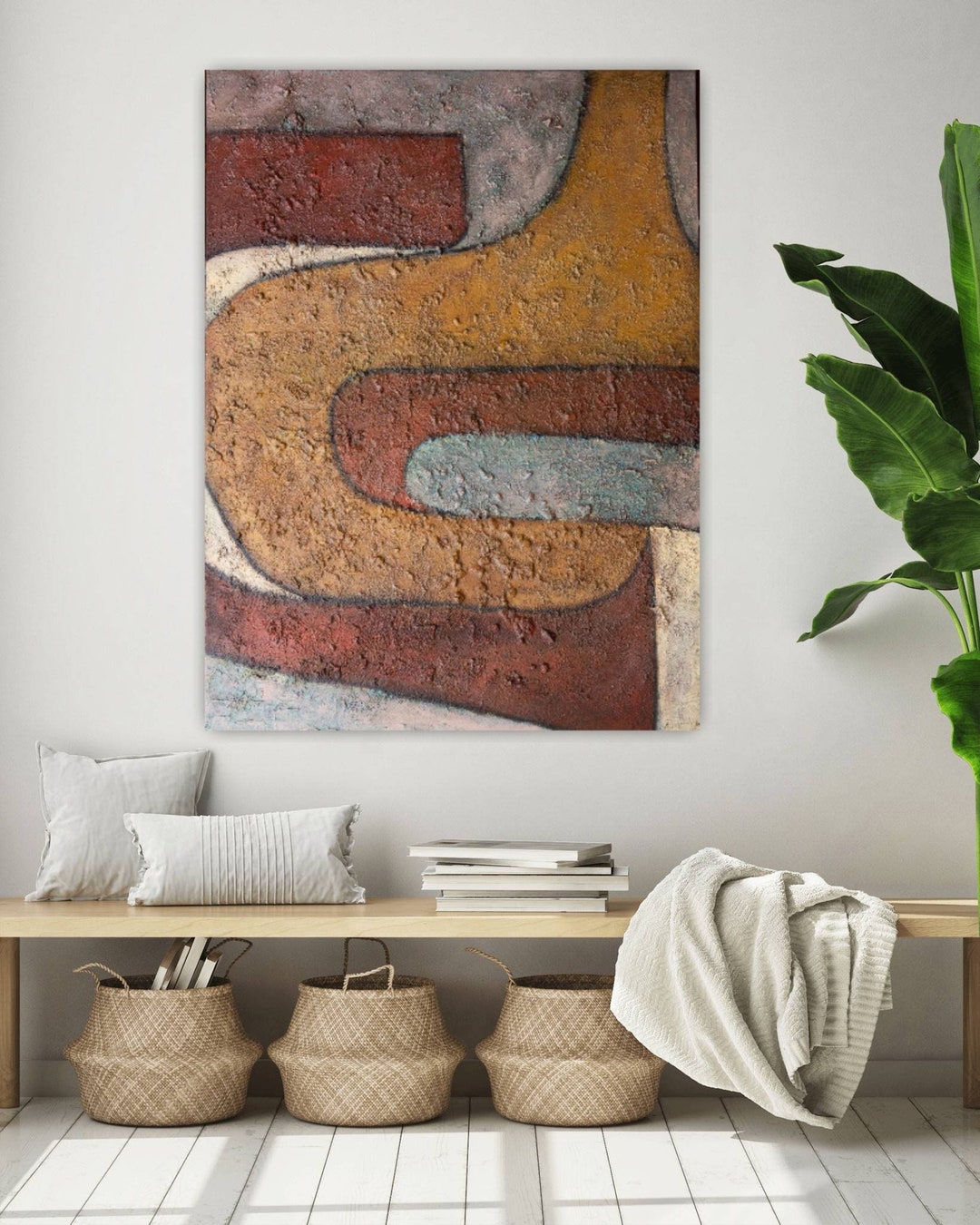 Sculptural Mcm Shapes Painting 3d Textured Wall Art Midcentury Modern ...