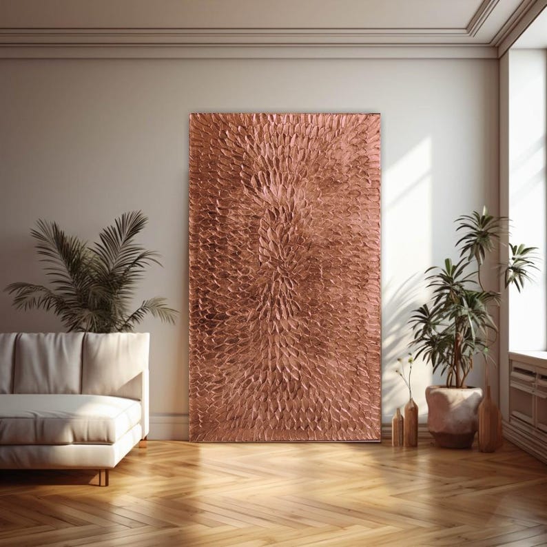 Large Copper Wall Art Handmade Textured Canvas Impasto Painting - Etsy