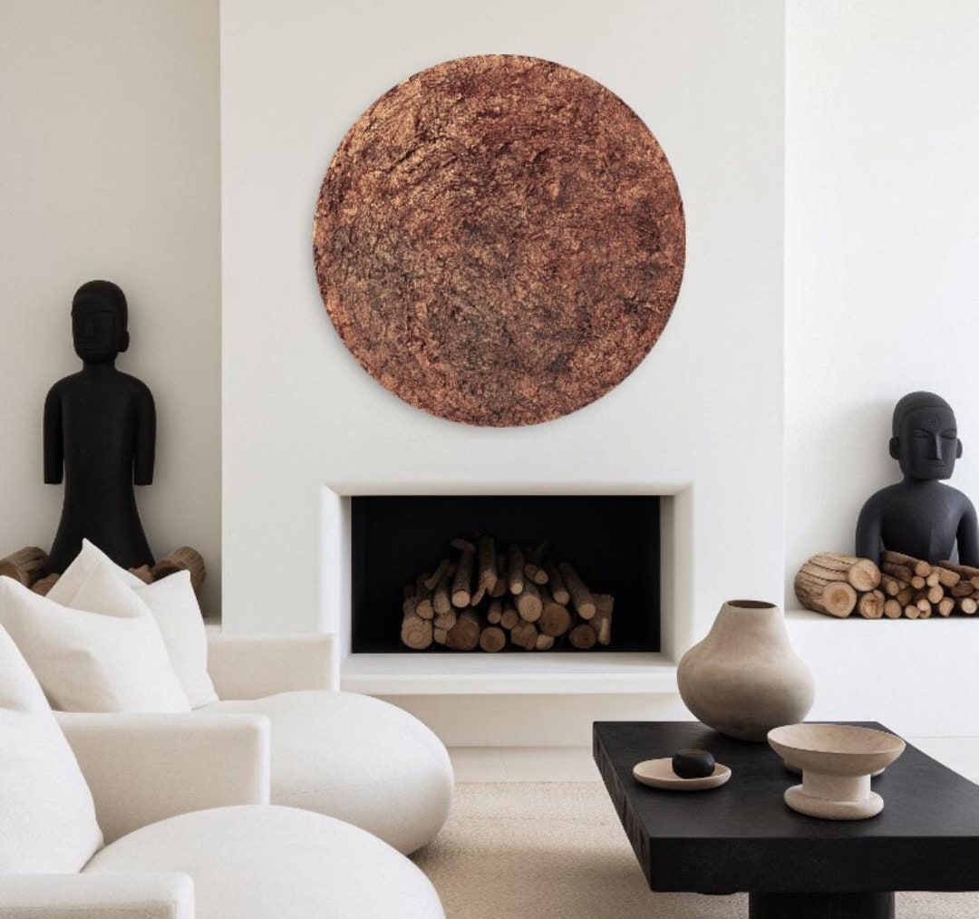 Copper Wall Art Round Wabi Sabi Sculpture Large 3D Textured Rust Circle ...