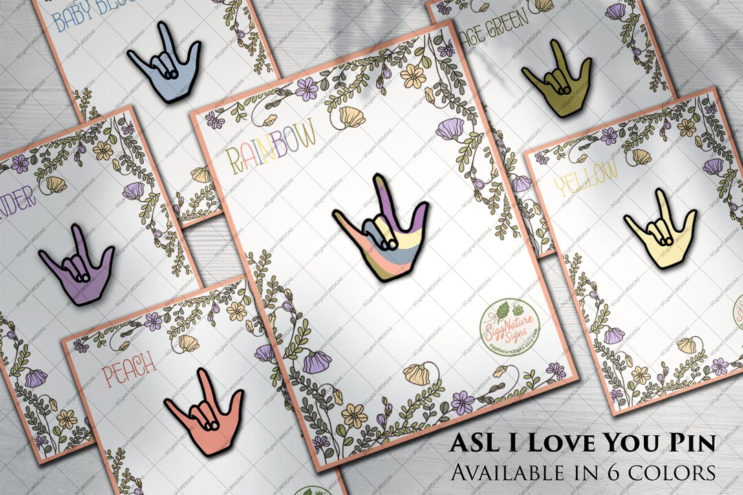 PASTEL I Love You American Sign Language Pin - Choice of Soft Rainbow ...