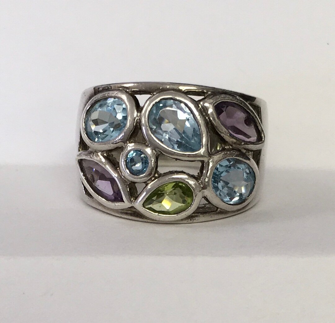 Multi Stone Band Ring in Sterling Silver - Etsy