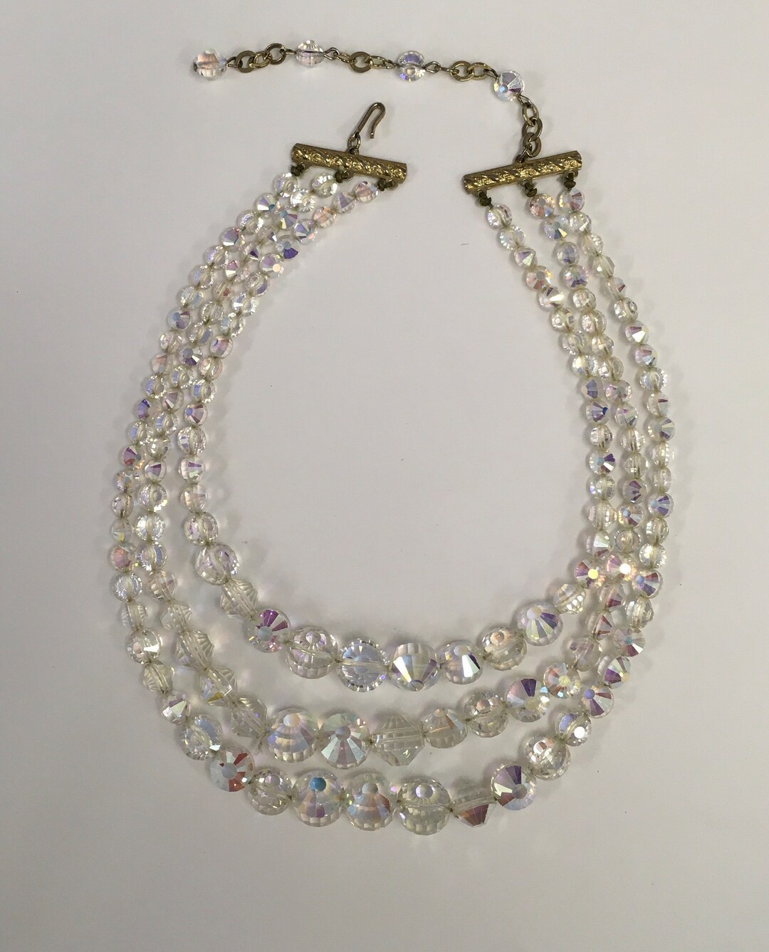 Lead Crystal Triple Strand Necklace, Antique, With Clip Drop Earrings ...
