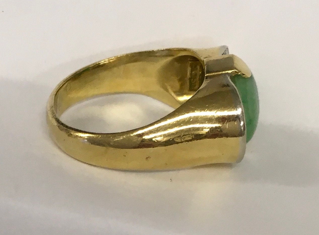 Jadeite Jade Ring With Small Diamonds in 18 Karat Yellow Gold - Etsy