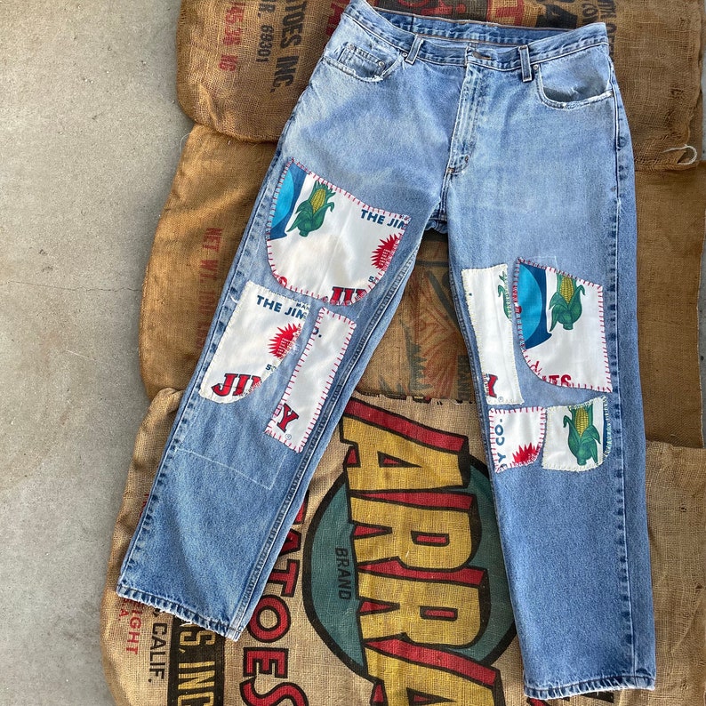 Upcycled Patchwork Feed Sack Jeans - Etsy