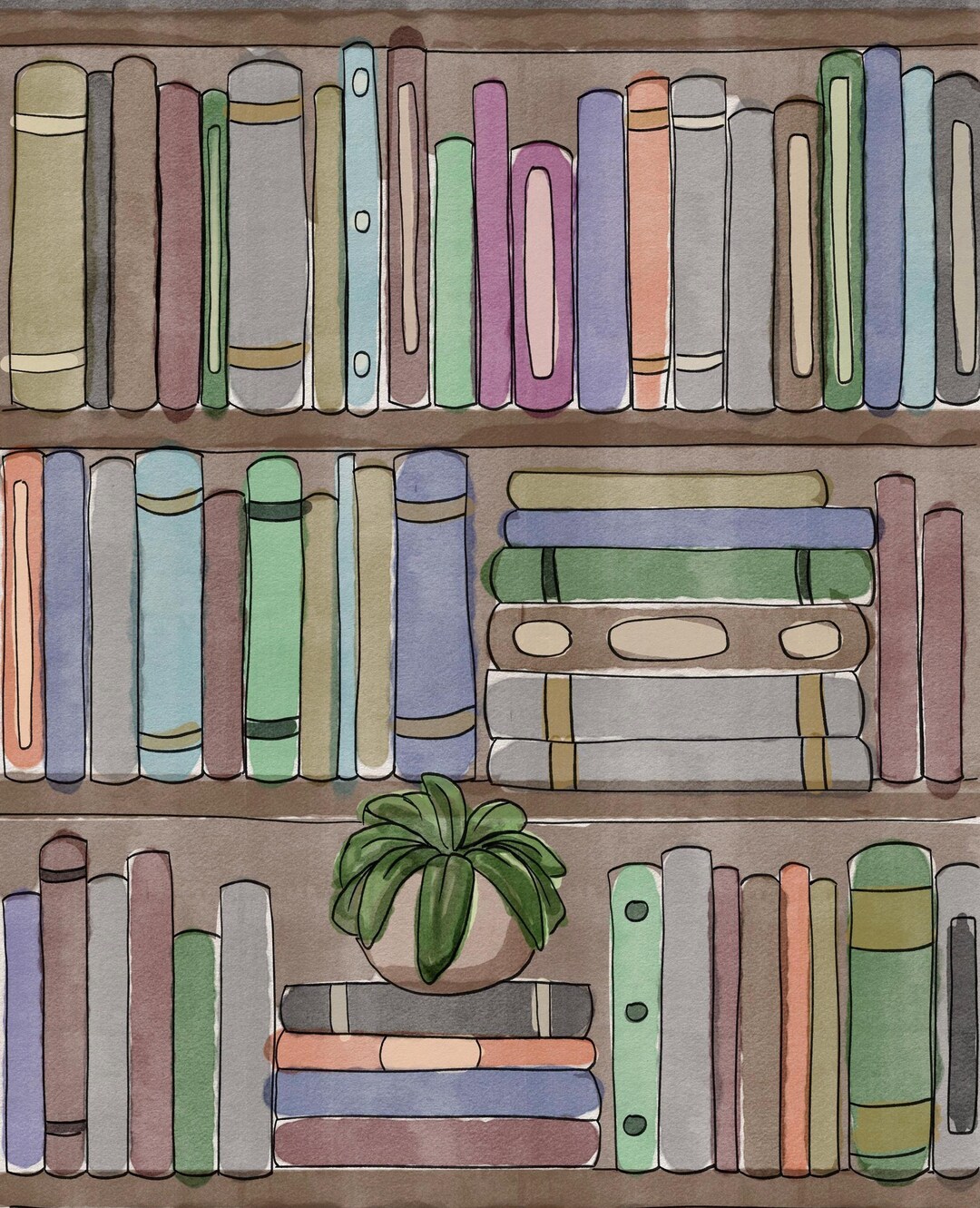 Watercolor Bookshelf Print - Etsy