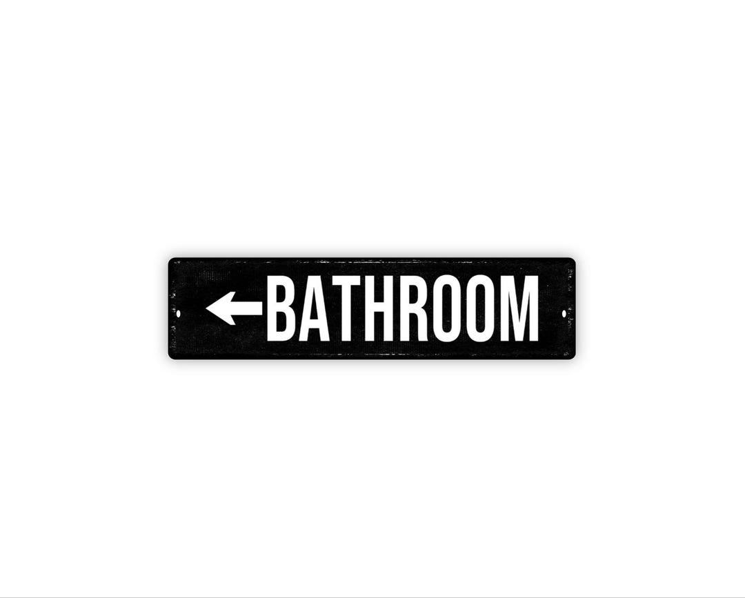 Bathroom Sign With Directional Arrow, Restroom Wayfinding Wall Decor ...