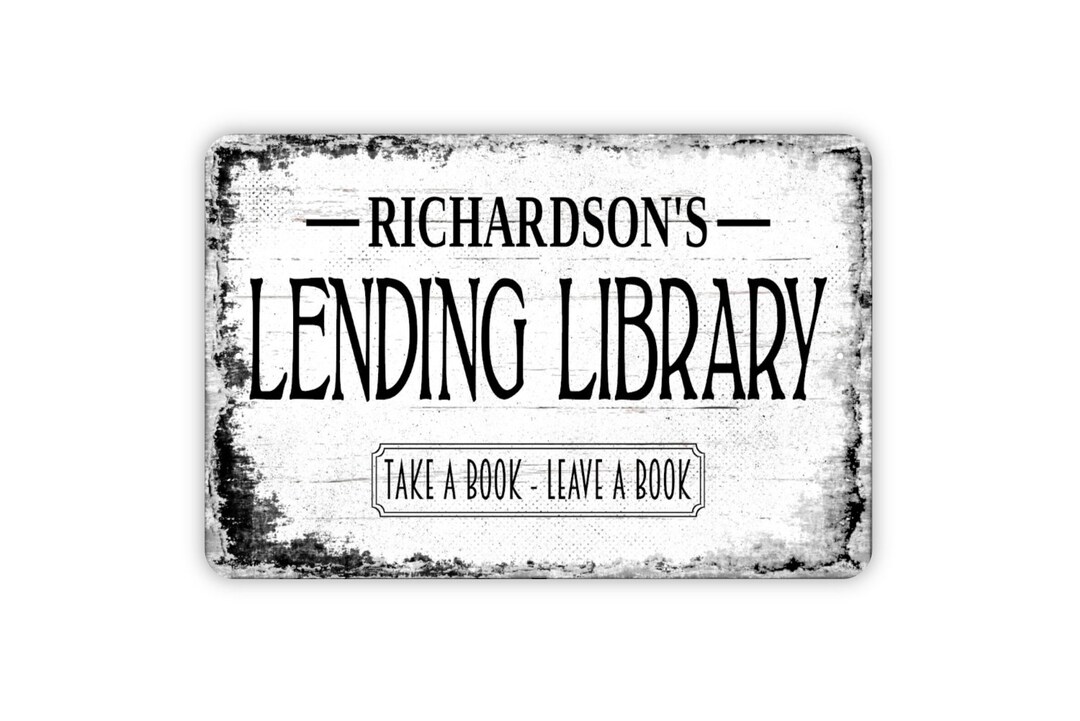Lending Library Sign - Personalized Reading Room Library Metal Wall Art ...