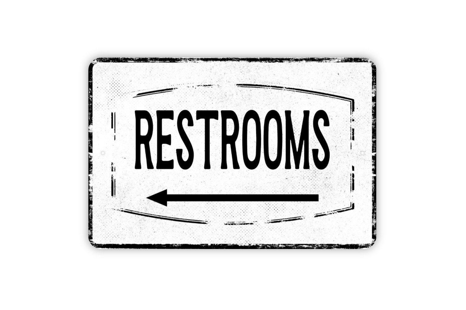 Restrooms With Directional Arrow Sign - Bathroom This Way Metal Sign ...