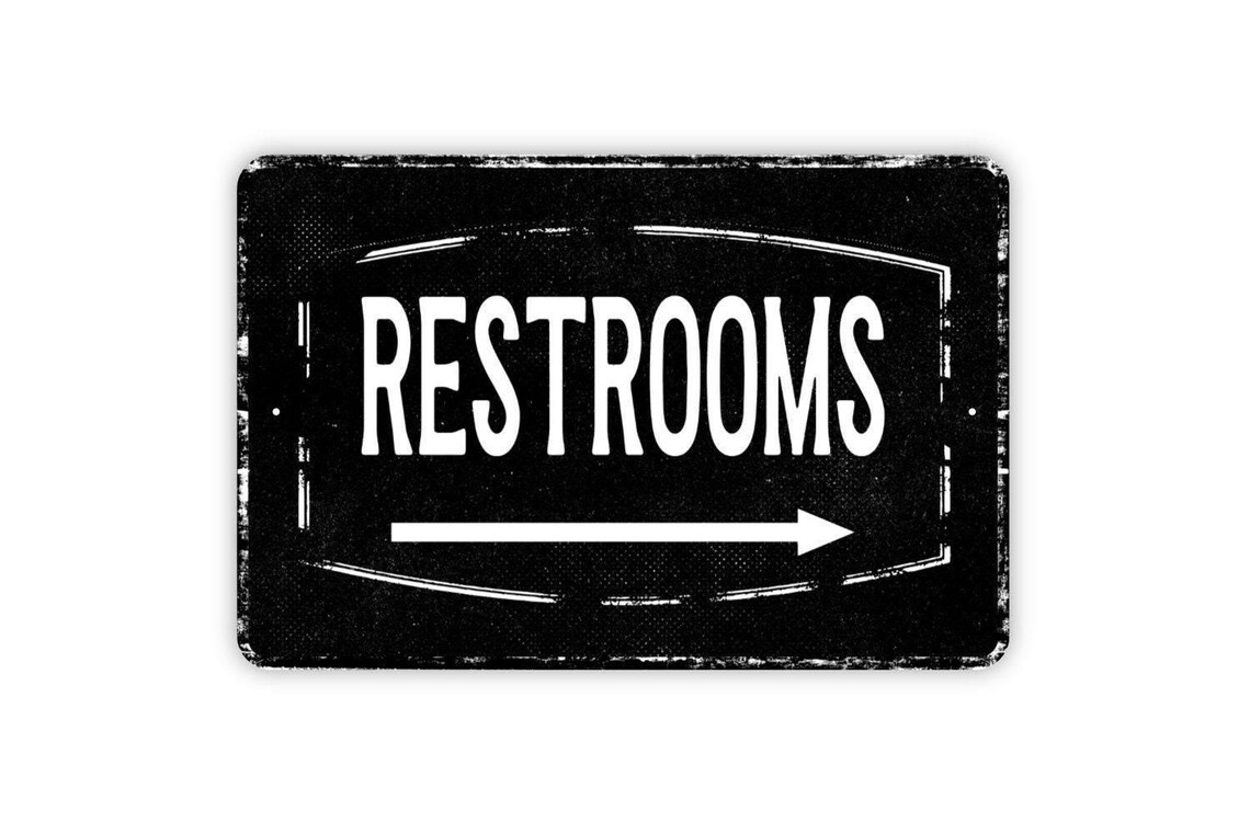 Restrooms With Directional Arrow Sign - Bathroom This Way Metal Sign ...