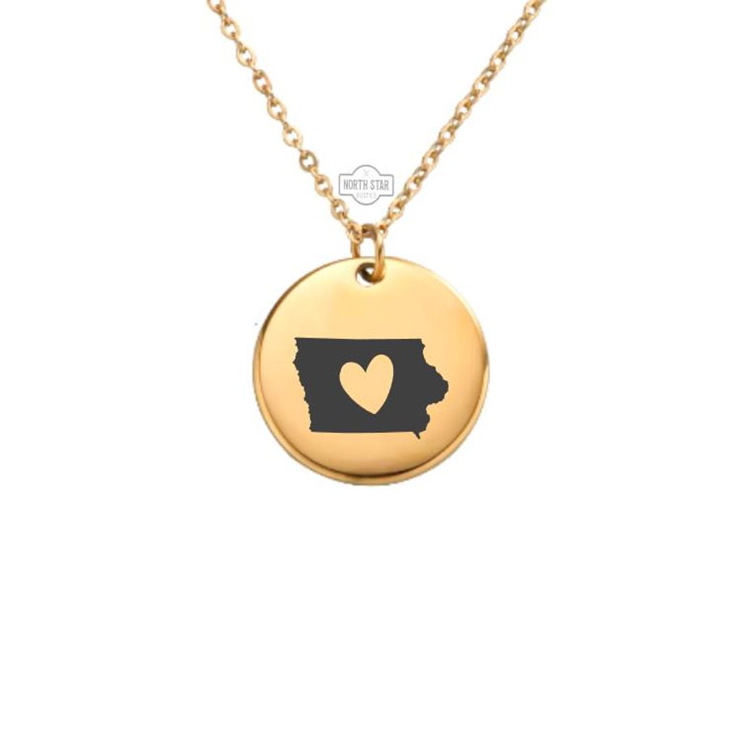 Iowa Necklace - or Any State Outline With Heart Gold or Silver ...